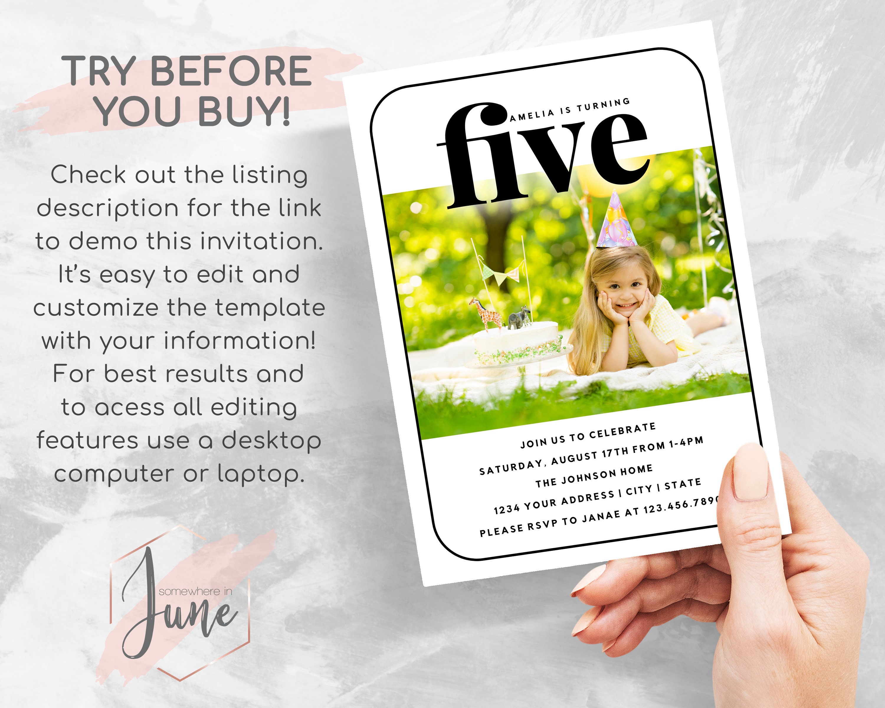 Modern Photo Party Invitation EDITABLE, Photo Birthday Invitation ...