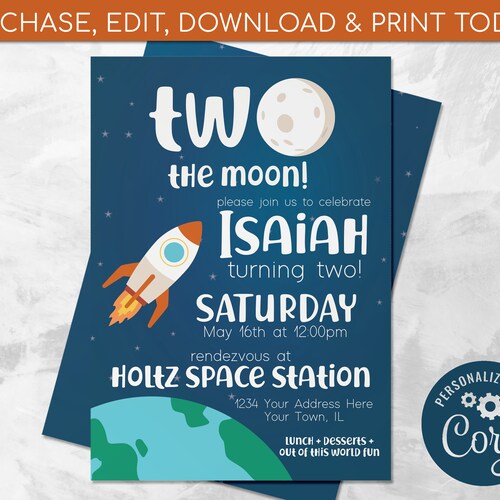 Two the Moon Invitation Two the Moon Birthday Invite Second - Etsy