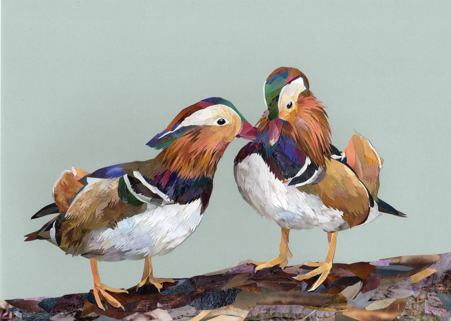 Mandarin Ducks, Collage, Signed Limited Edition A4 Print. - Etsy UK