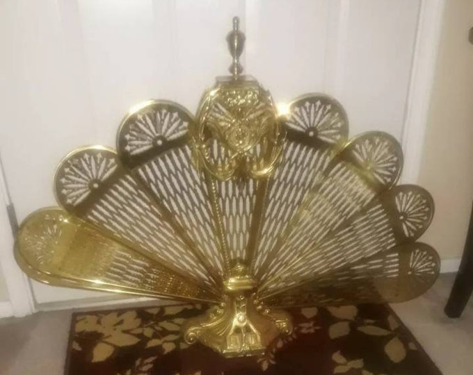 Vintage Elizabethan Old English Elegant Brass Peacock Fireplace Screen ...
