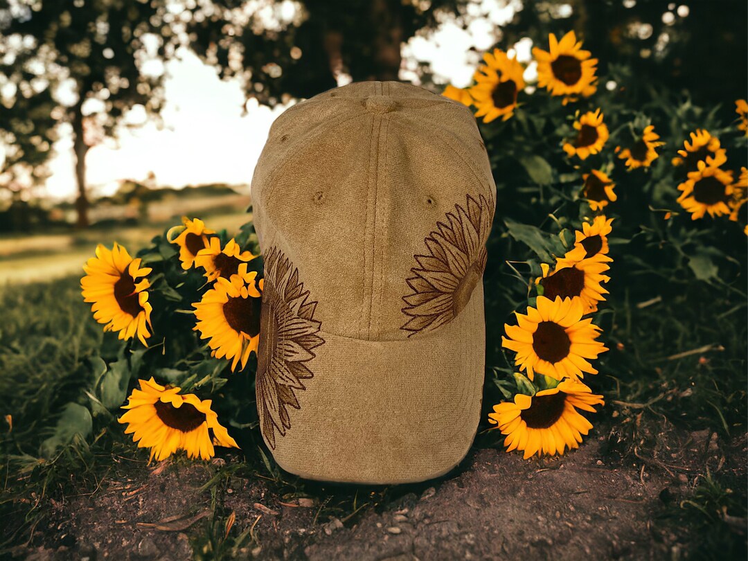 Made to Order - Hand Burned Sunflower Ball Cap - Cute Hat - Sunflower ...