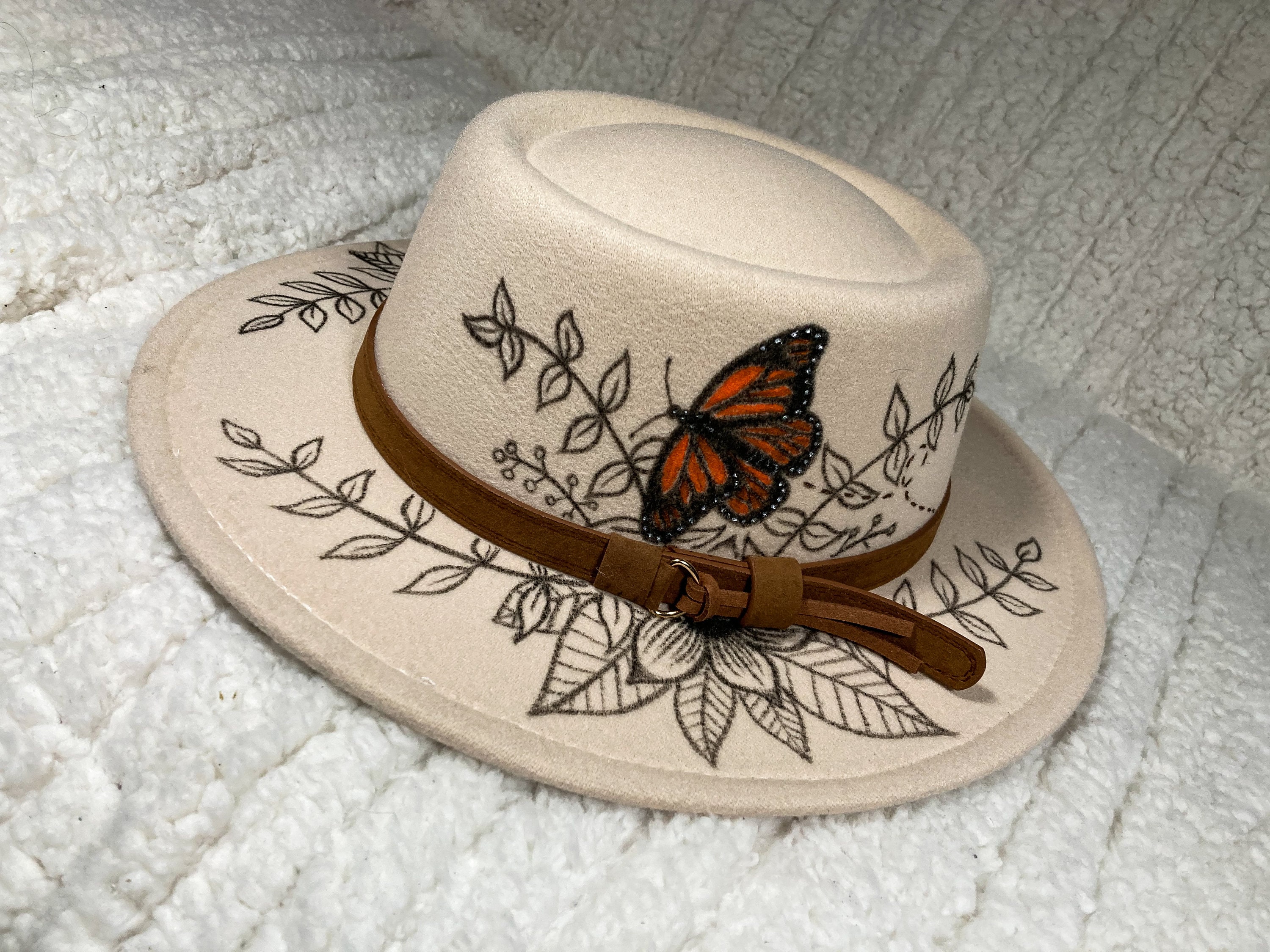 Made to Order - Hand Painted Monarch Butterfly Fedora Hat, Floral ...
