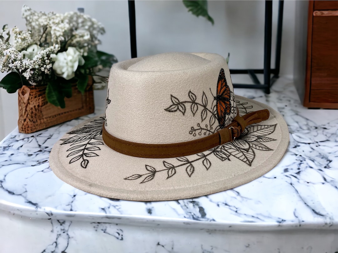 Made to Order - Hand Painted Monarch Butterfly Fedora Hat, Floral ...