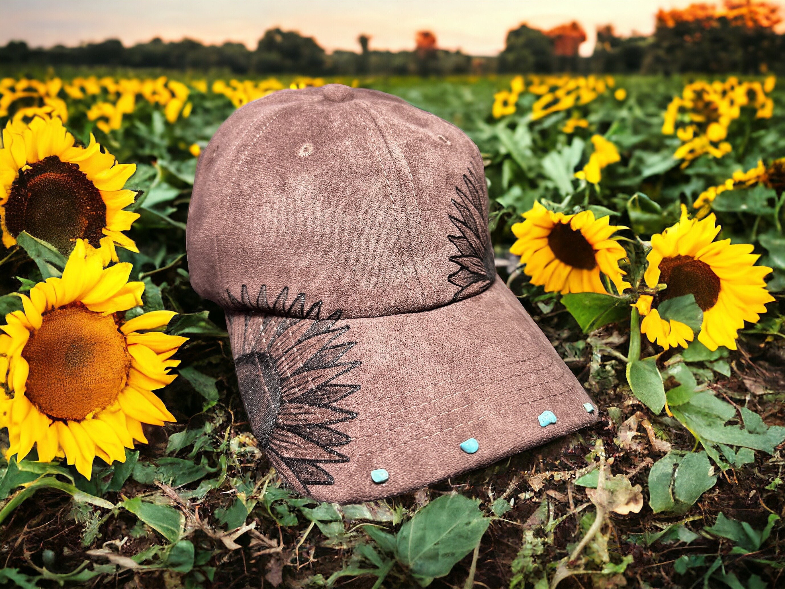 Made to Order Hand Burned Sunflower Ball Cap, Cute Hat, Sunflower ...