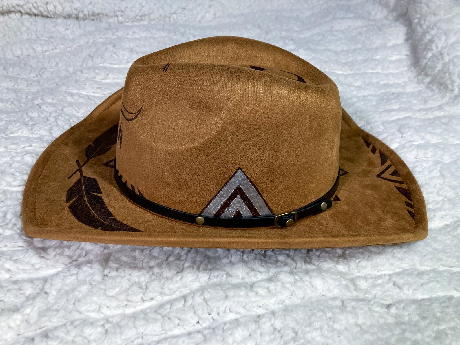 Made to Order - Hand Burned Cattle Skull and Feather Cowboy Hat, Wide ...