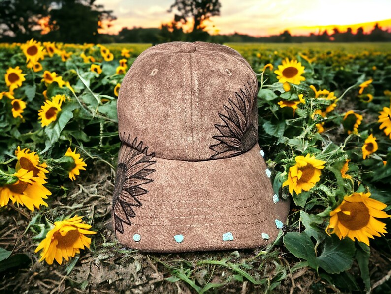 Made to Order Hand Burned Sunflower Ball Cap, Cute Hat, Sunflower ...