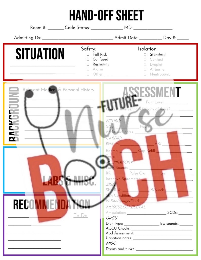 Nursing Hand-off/report Sheet - Etsy