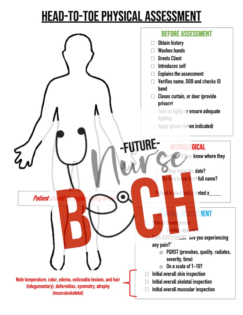 Head To Toe Physical Assessment Outline Etsy