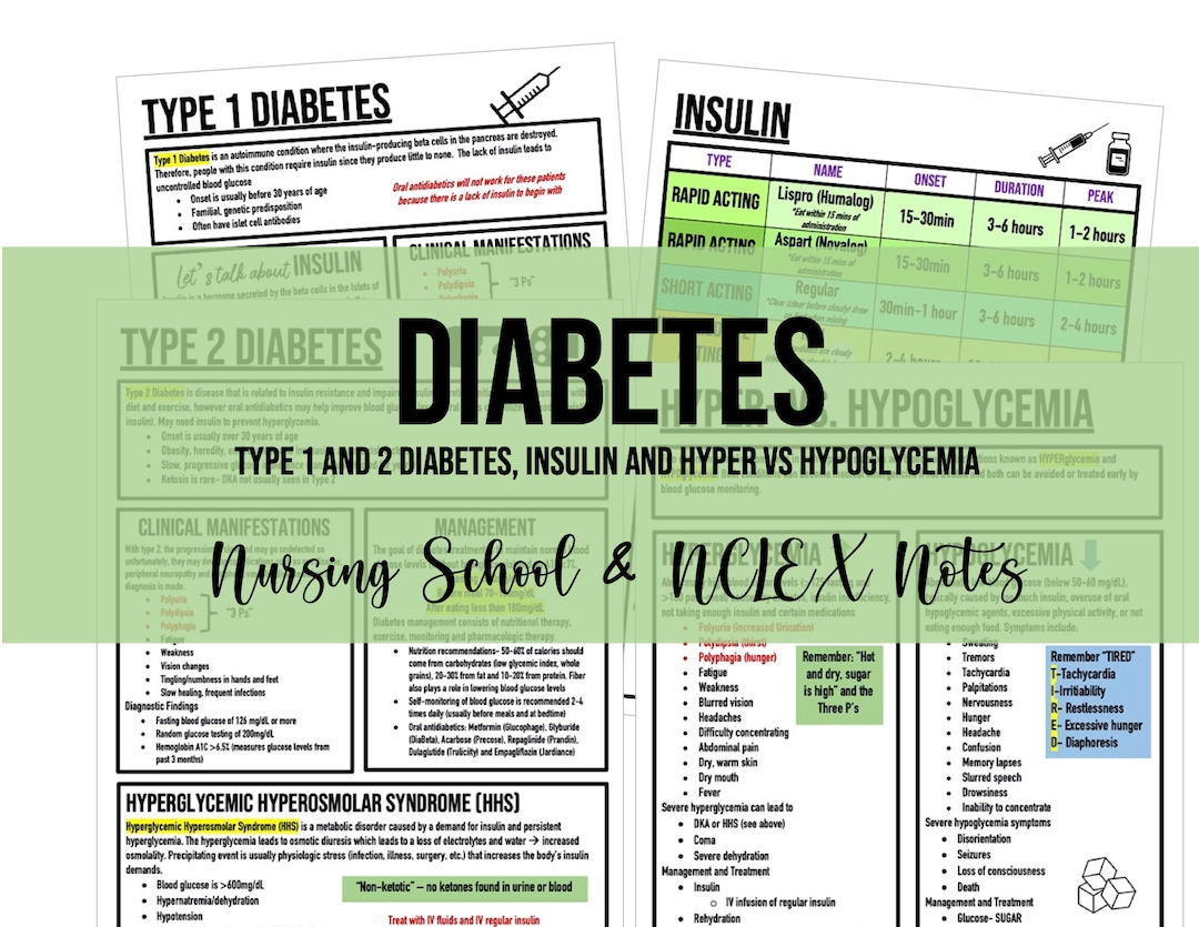 Diabetes Nursing School Notes - Etsy
