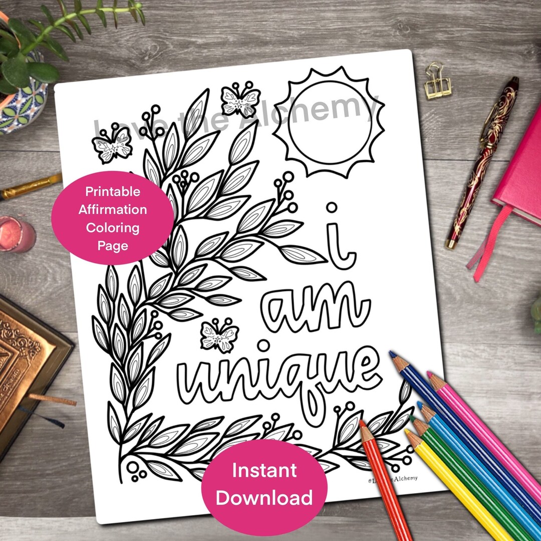 I Am Unique Affirmation Digital Printable Coloring Page, Arts and ...