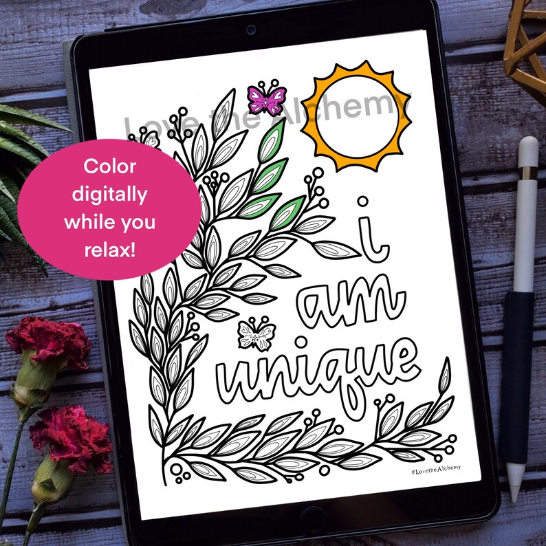 I Am Unique Affirmation Digital Printable Coloring Page Arts - Etsy