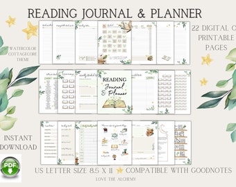 Green Printable Reading Journal Minimal Reading Planner - Etsy
