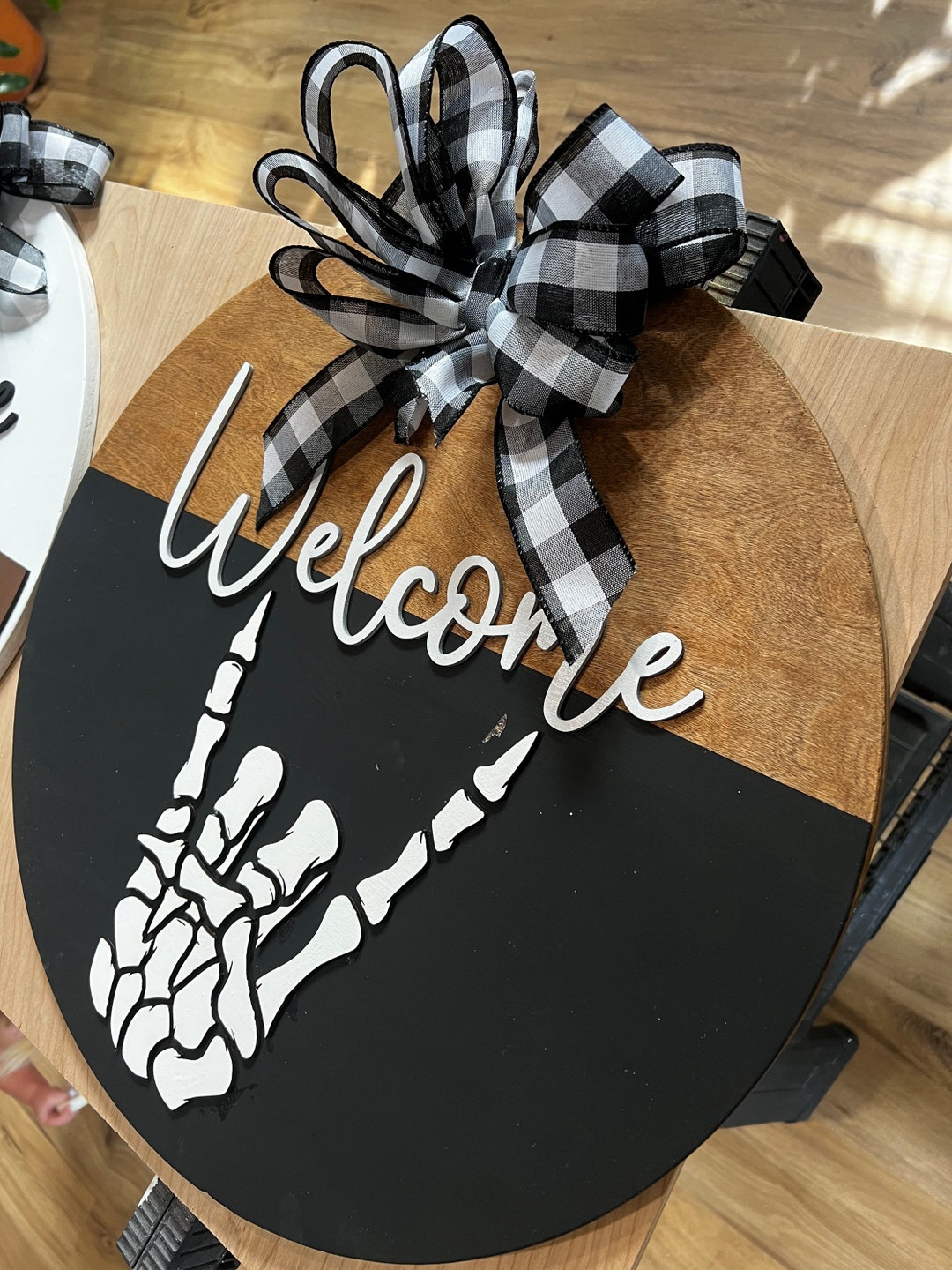 Skeleton Rock on Welcome Sign Round Welcome Sign Halloween - Etsy