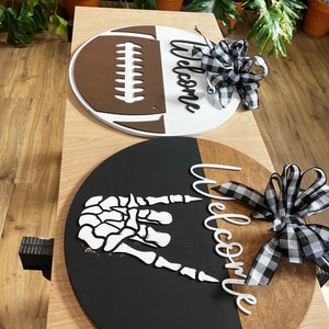 Skeleton Rock on Welcome Sign, Round Welcome Sign, Halloween Welcome ...