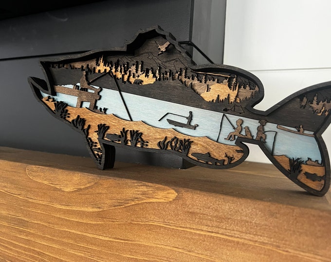 Fish Layered 3D Art Decor, Fathers Day Gift, Man Cave Decor, Fishing ...