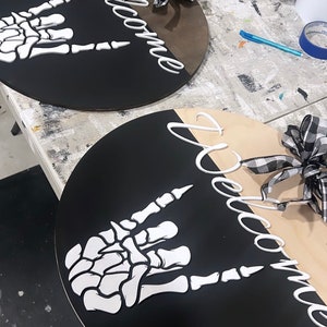 Skeleton Rock on Welcome Sign, Round Welcome Sign, Halloween Welcome ...