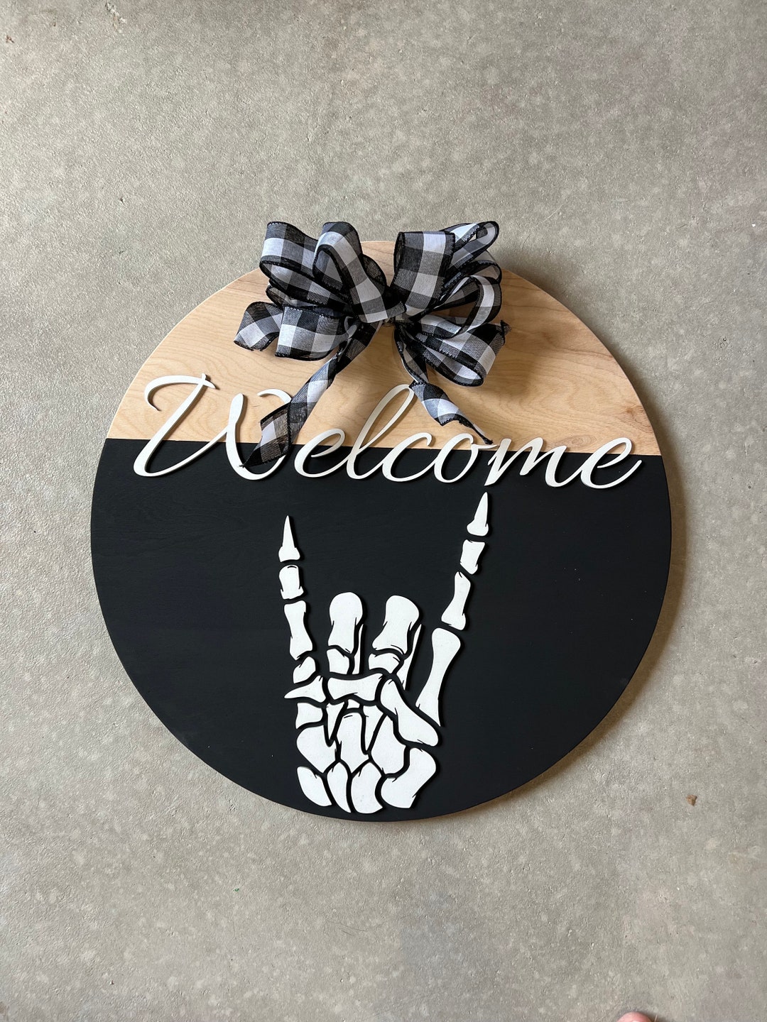 Skeleton Rock on Welcome Sign, Round Welcome Sign, Halloween Welcome ...
