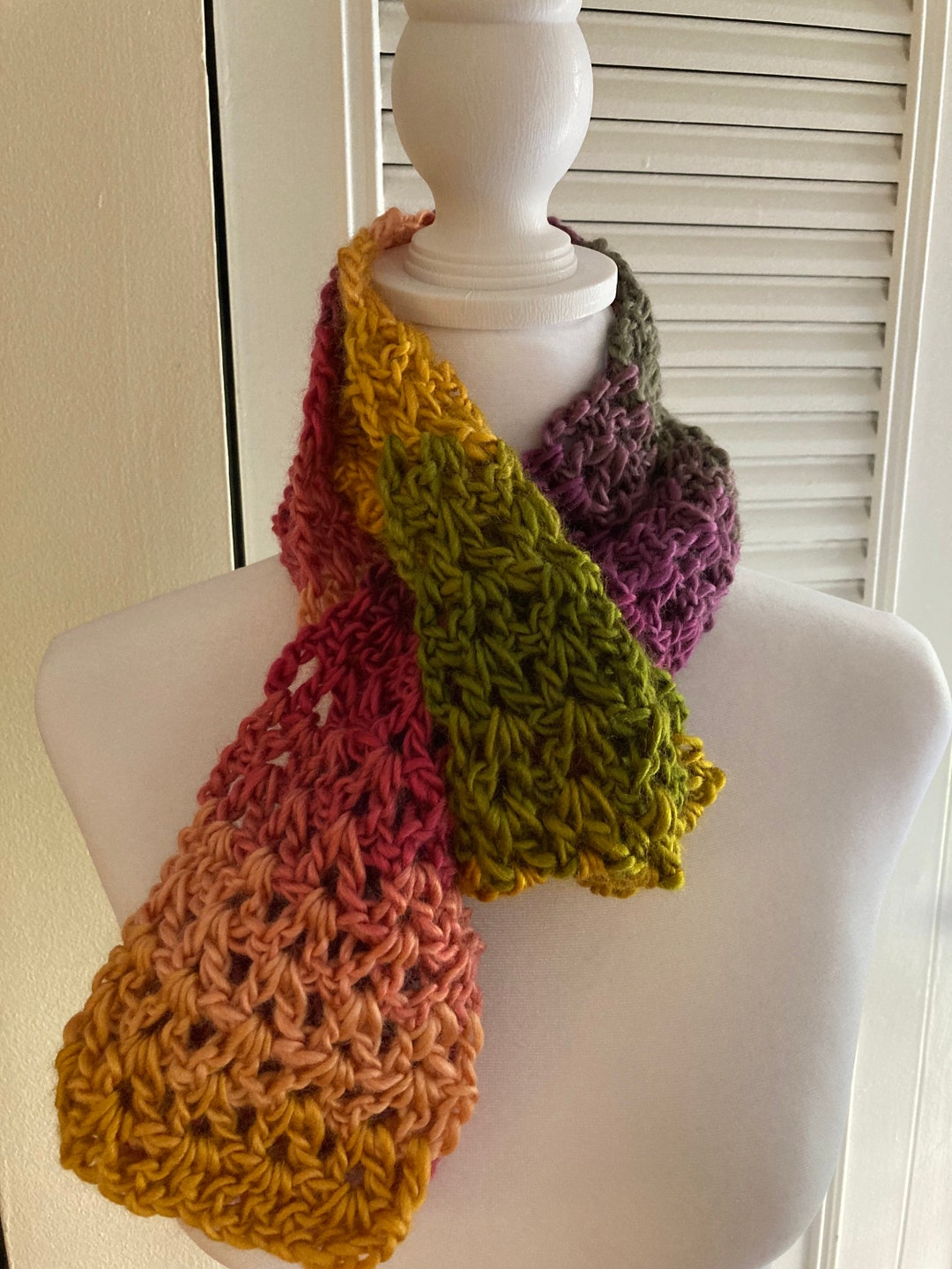 Multicolored Crochet Scarf, Coral Reef Palette, Acrylic Yarn - Etsy