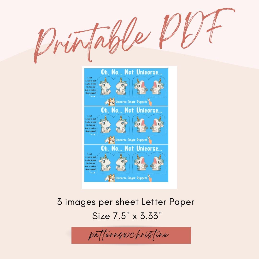 Unicorse Finger Puppet Bluey Printable Template Birthday Party Goodie ...
