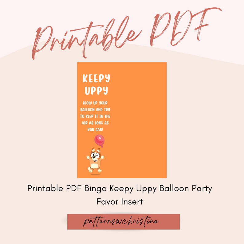 Bingo Keepy Uppy Printable PDF Blue / Orange Balloon Party Favor ...