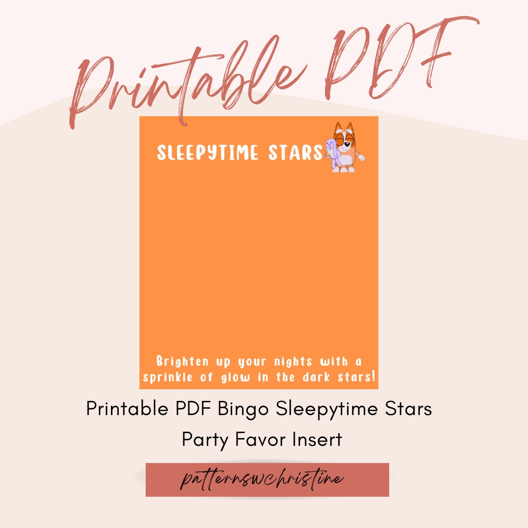 Bingo Sleepytime Stars Printable PDF Blue Dog Party Favor Birthday ...
