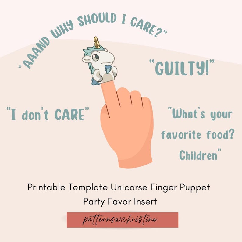 Unicorse Finger Puppet Bluey Printable Template Birthday Party Goodie ...