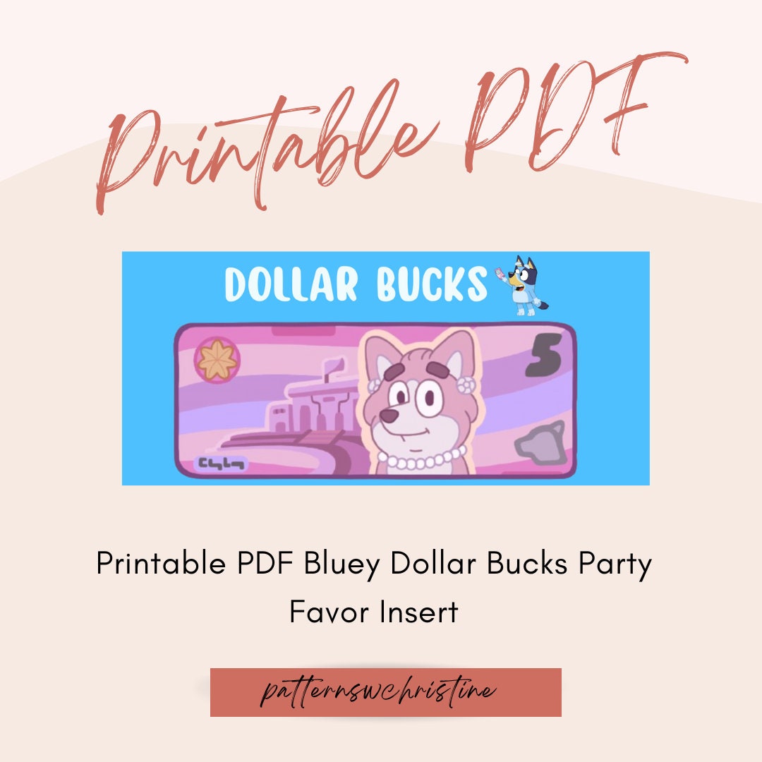 Dollar Bucks Blue Dog Printable PDF Party Favor Inserts Birthday ...