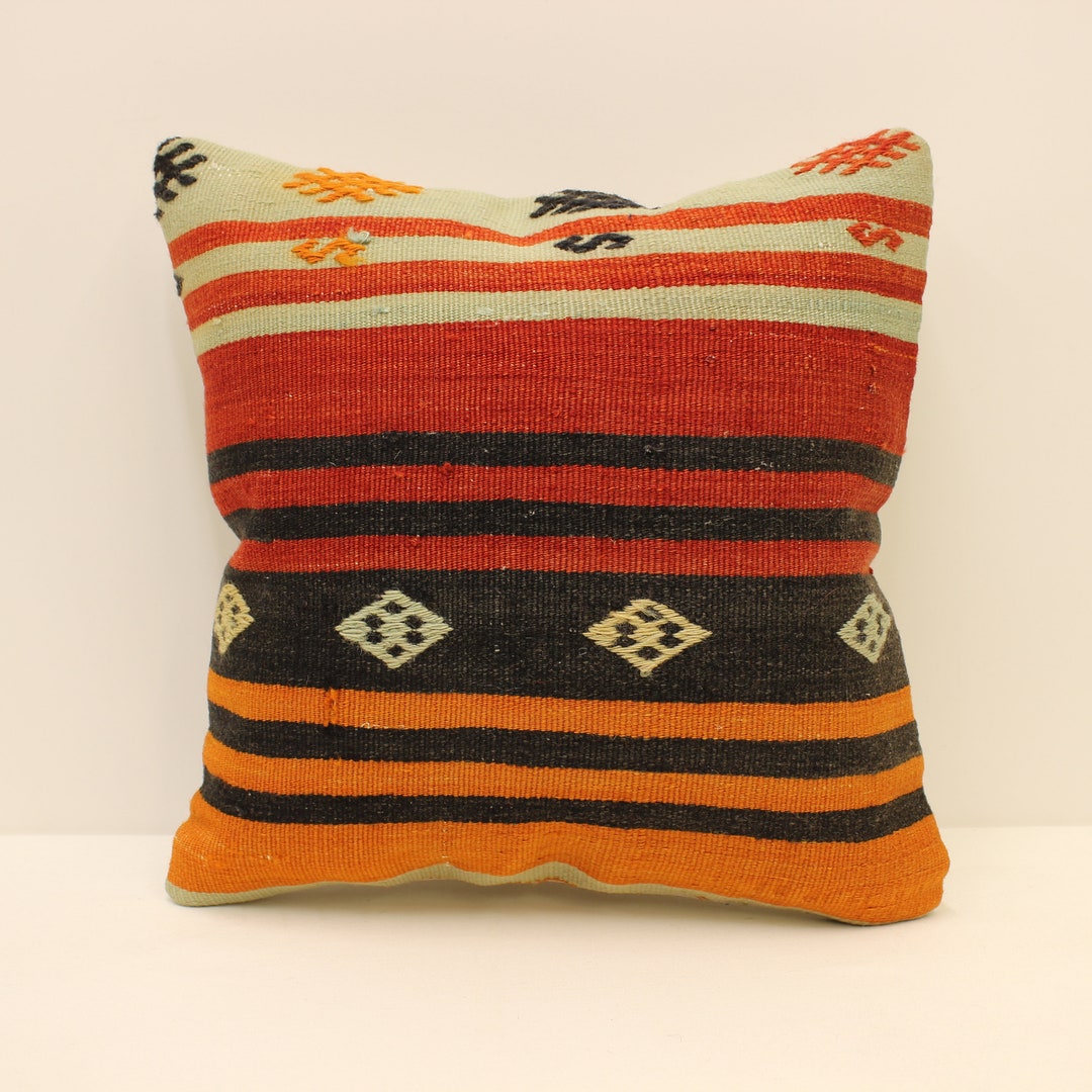 Ethnic Kilim Pillow, 16x16 Pillow Case, Handwoven Turkish Kilim Pillow ...