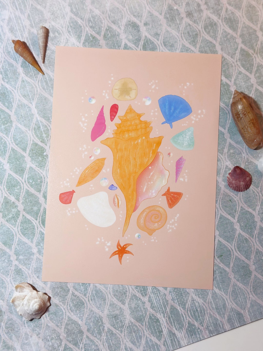 Ocean Seashell Art Print, Beach Gift, Shell Picture, Cute Gift ...