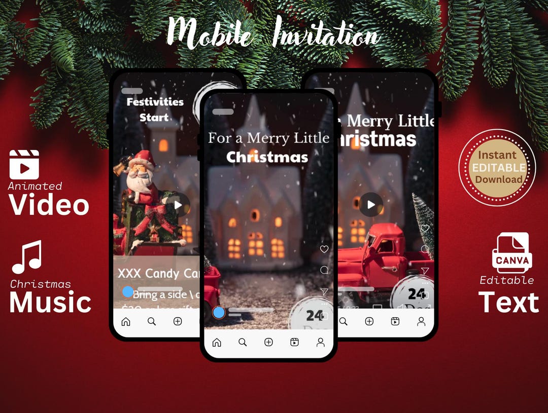 Mobile Animated Holiday Party Invitation Reindeer Theme Etsy