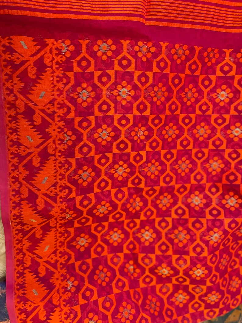 Dark Royal Red Color Jamdani Saree. - Etsy