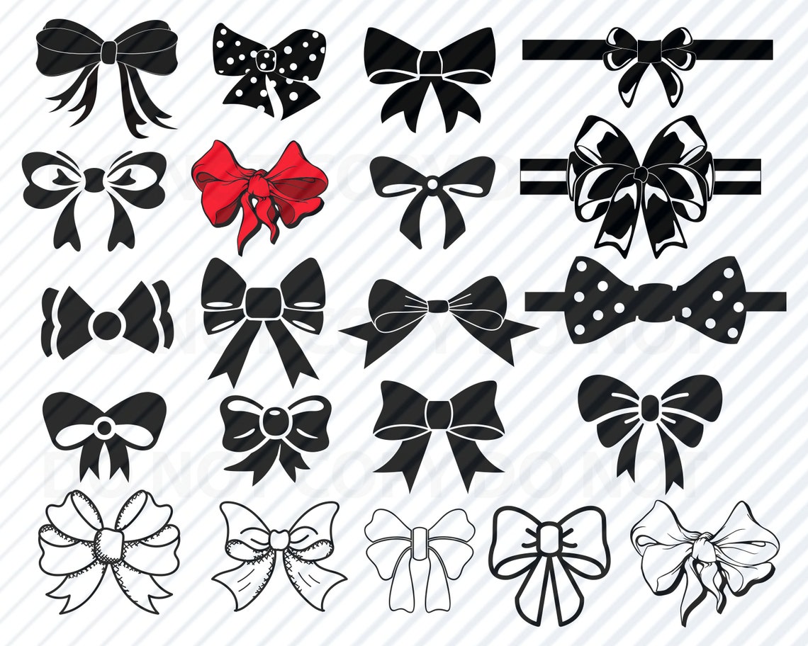 Ribbon Bows SVG File Vector Images Silhouette -hair Bow Svg Clipart ...