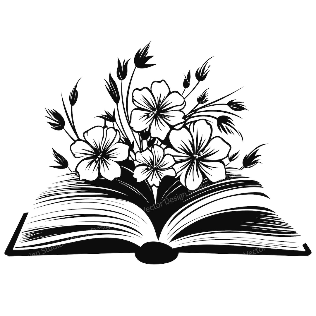 Open Book With Flowers SVG File - Floral Book Vector Images, Silhouette ...