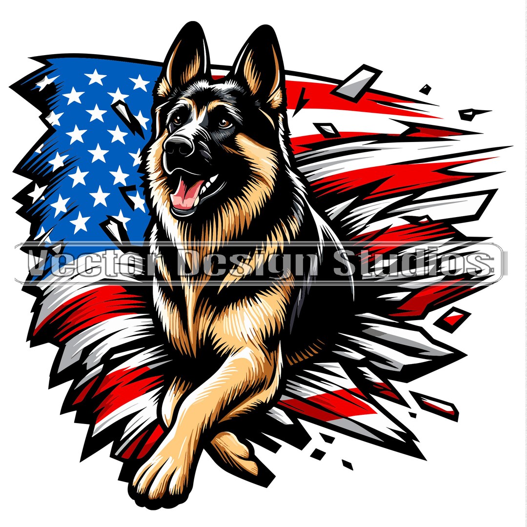 German Shepherd USA Flag Svg & PNG File Graphic, Police Dog Vector ...