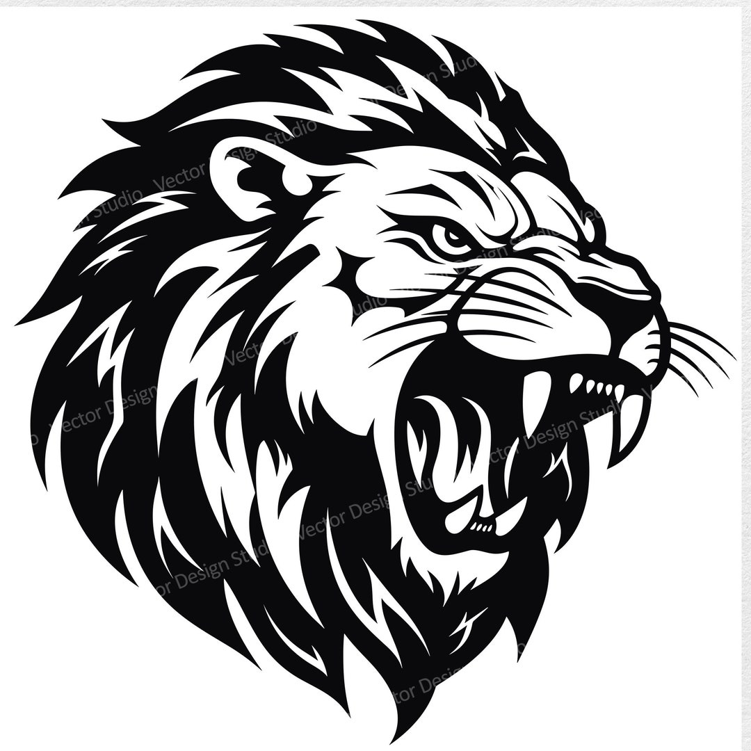 Lion Head SVG File - Lion Vector Images, Silhouette, Roaring Lion Face ...