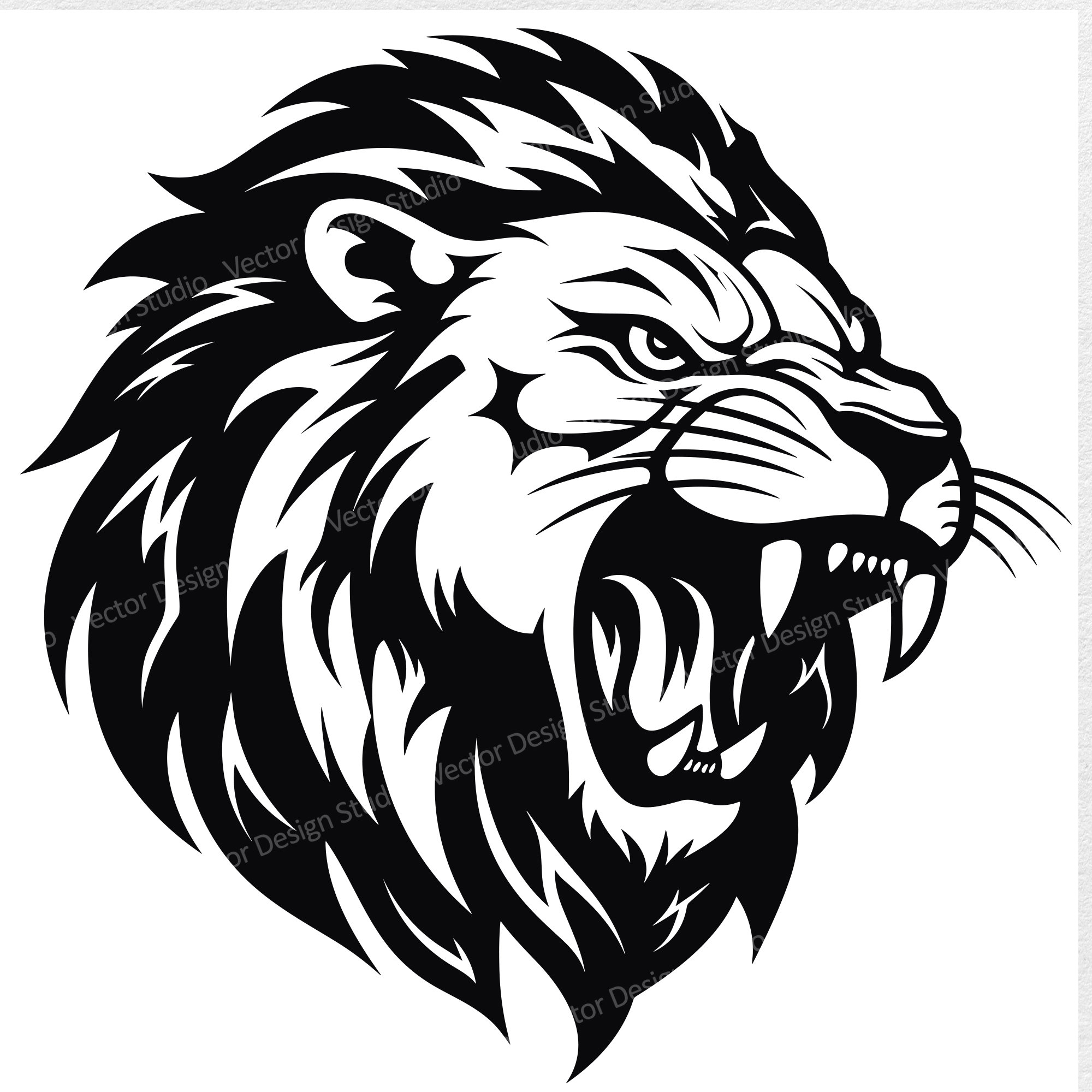 Lion Head SVG File - Lion Vector Images, Silhouette, Roaring Lion Face ...