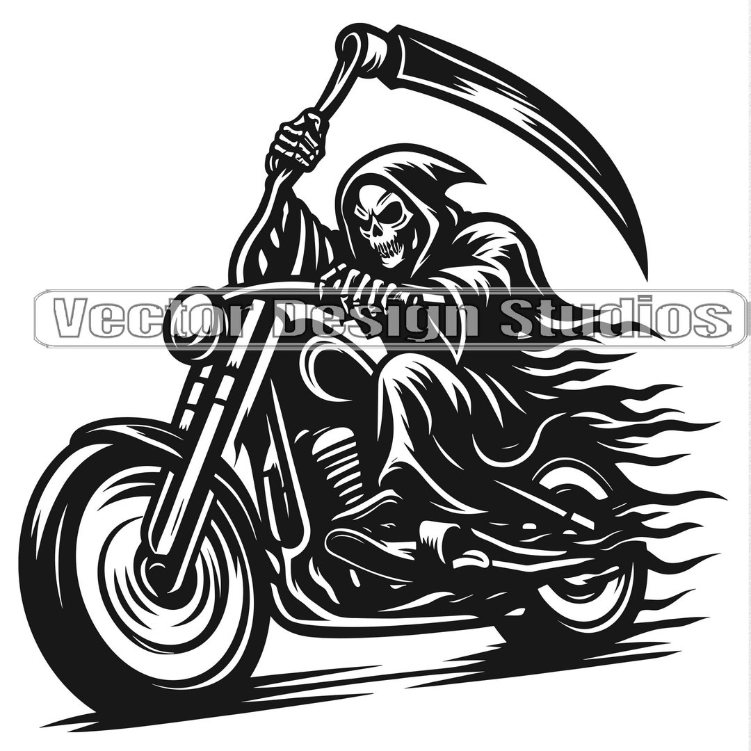 Grim Reaper Riding Motorcycle Svg & PNG Files, Skeleton Skull Biker ...