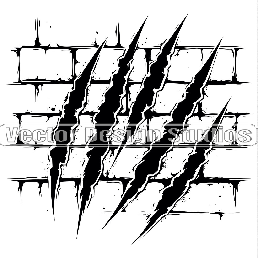 Grunge Claw Marks Svg & PNG Files, Claw in Wall Clipart Silhouette ...