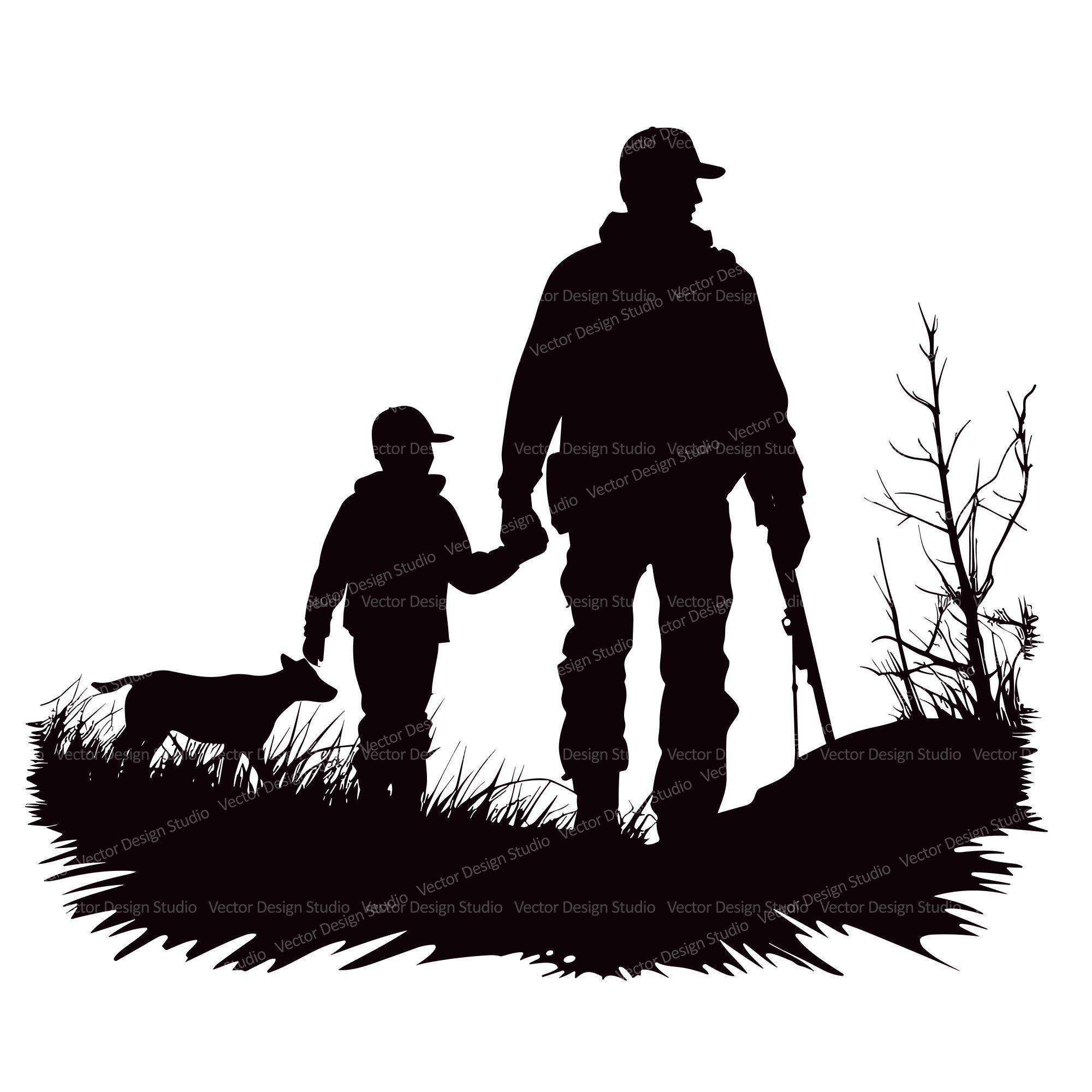 Vector Papa E Hijo Padre E Hijo Silueta Vector