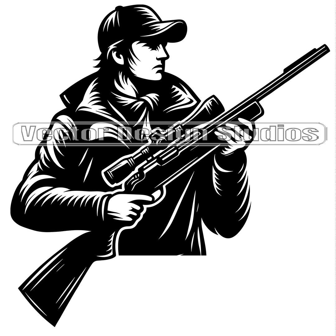Hunting SVG & Png File, Hunter With Rifle Clipart Silhouette, Hunting ...