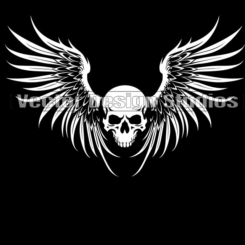 Skull With Angel Wings Svg & PNG Files, Biker Skull Clipart, Silhouette ...