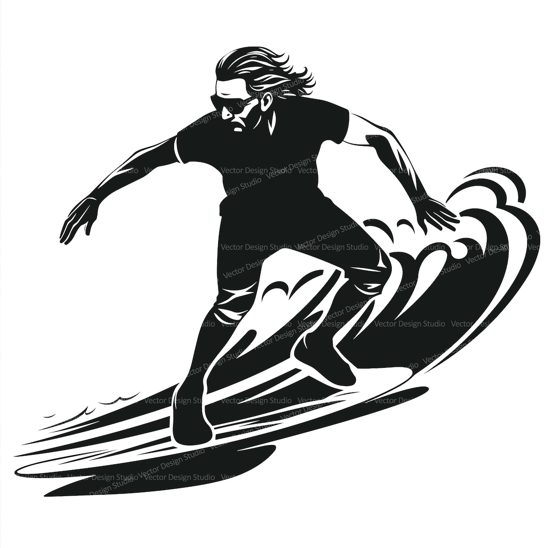 Man Surfing Svg & PNG Files, Surfer Logo Design Clipart, Silhouette ...