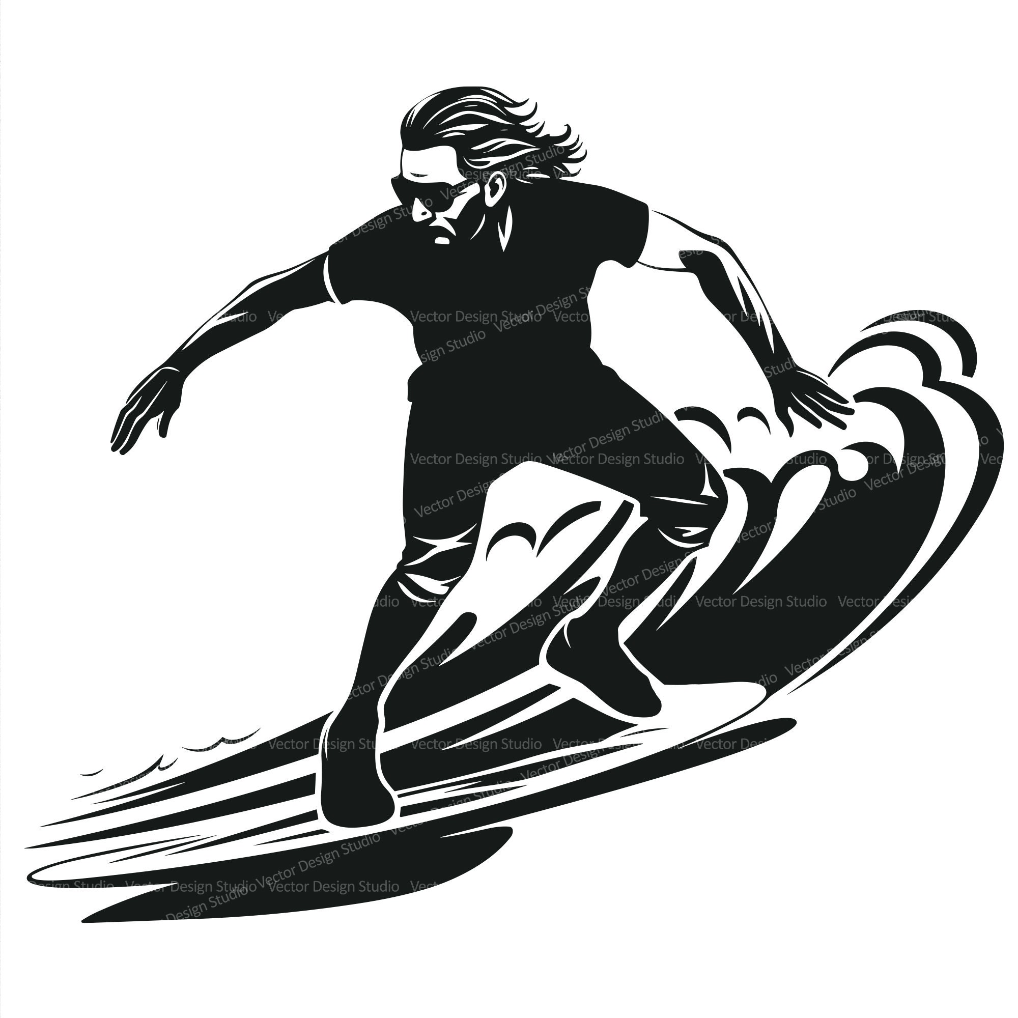 Man Surfing Svg & PNG Files, Surfer Logo Design Clipart, Silhouette ...