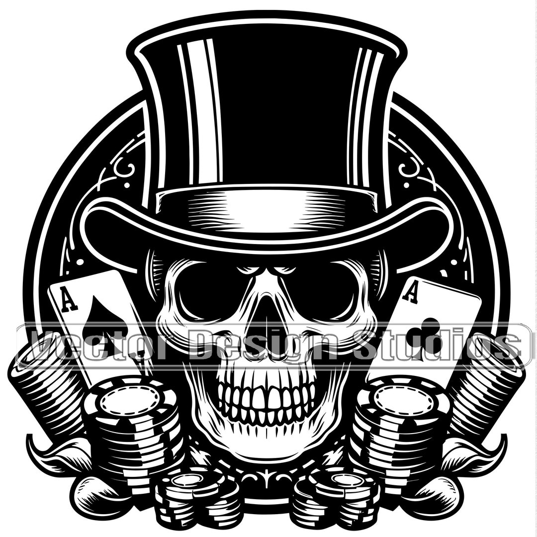 Skeleton Skull With Top Hat Playing Poker Svg & PNG Files, Playing ...