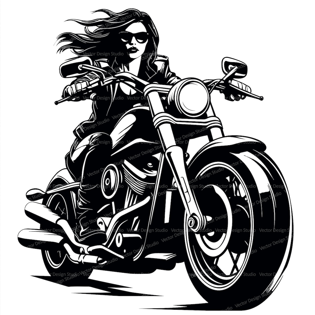 Girl Biker Chick Svg & PNG Files, Woman Motorcycle Clipart Silhouette ...