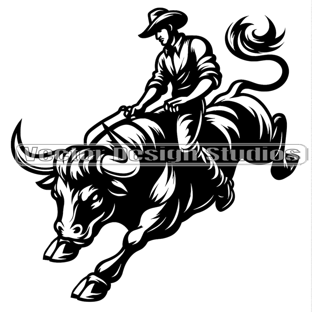 Bull Riding Svg, Cowboy PNG Files, Western Clipart Silhouette, Wild ...