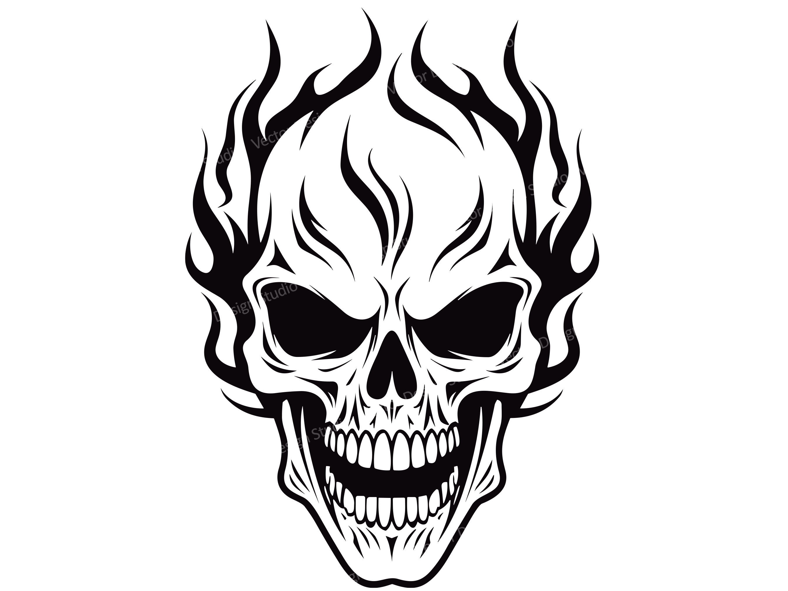 Skulls On Flames Drawings