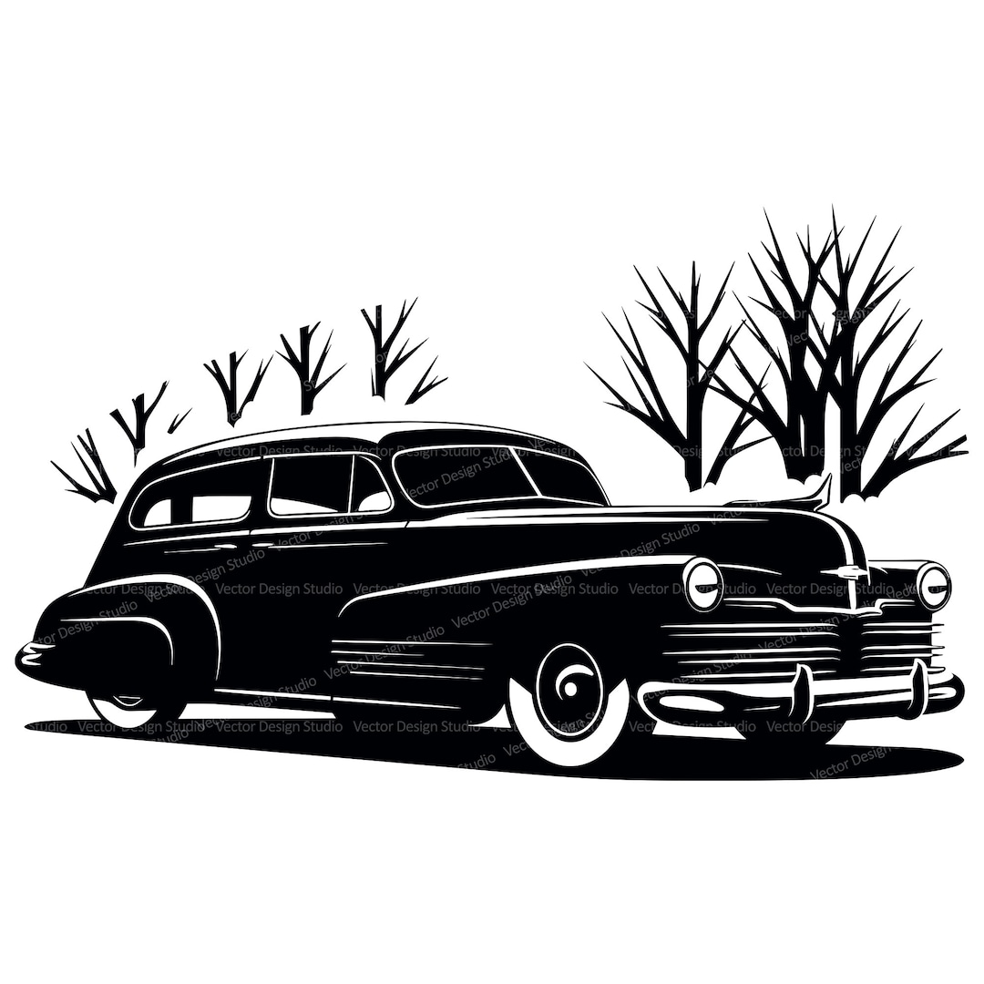 Hearse Car Svg & Png File Graphic, Old Car Illustration Scene ...
