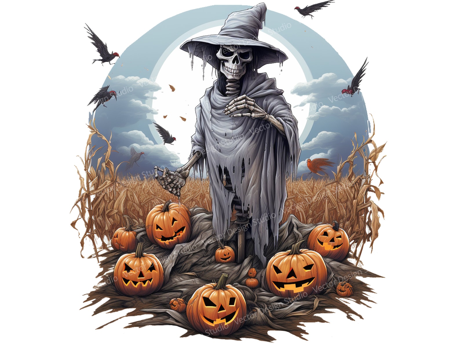 Scary Skeleton Scarecrow Png for Sublimation, Halloween Clip Art, T ...