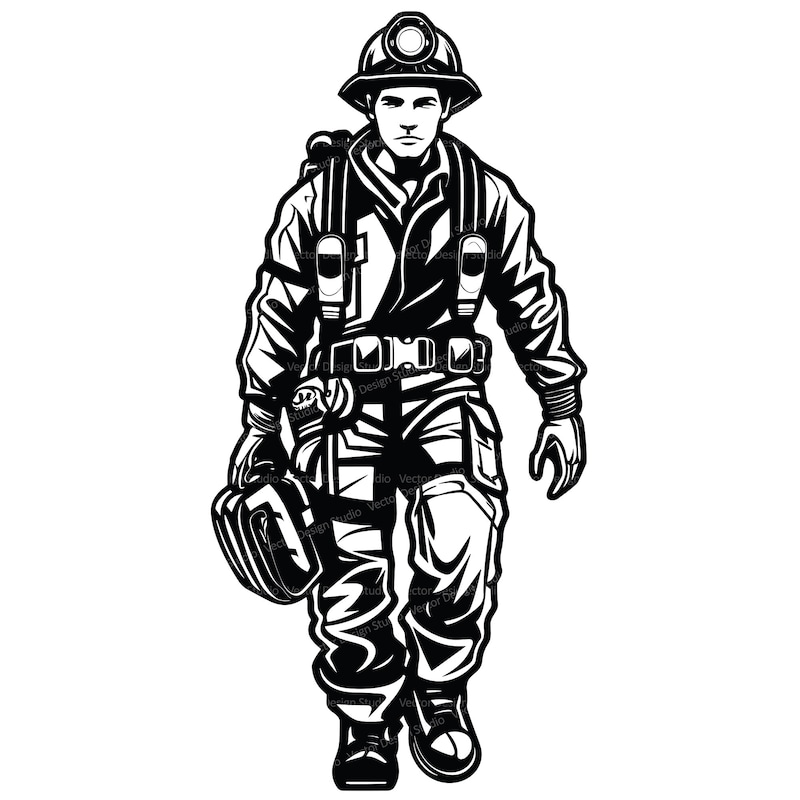 Firefighter Clipart Black and White - Etsy